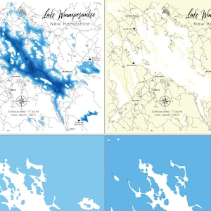 Digital File PDF, SVG - Lake Winnipesaukee New Hampshire, Bathymetric ...