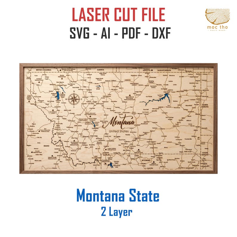 Digital File PDF, SVG - Montana State Map Depth Layers SVG File ...