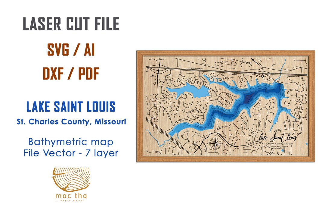 Digital File PDF, SVG - Lake Saint Louis Missouri Bathymetric Depth ...