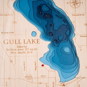Digital File PDF, SVG - Gull Lake Alberta Map Bathymetric Depth Layers ...