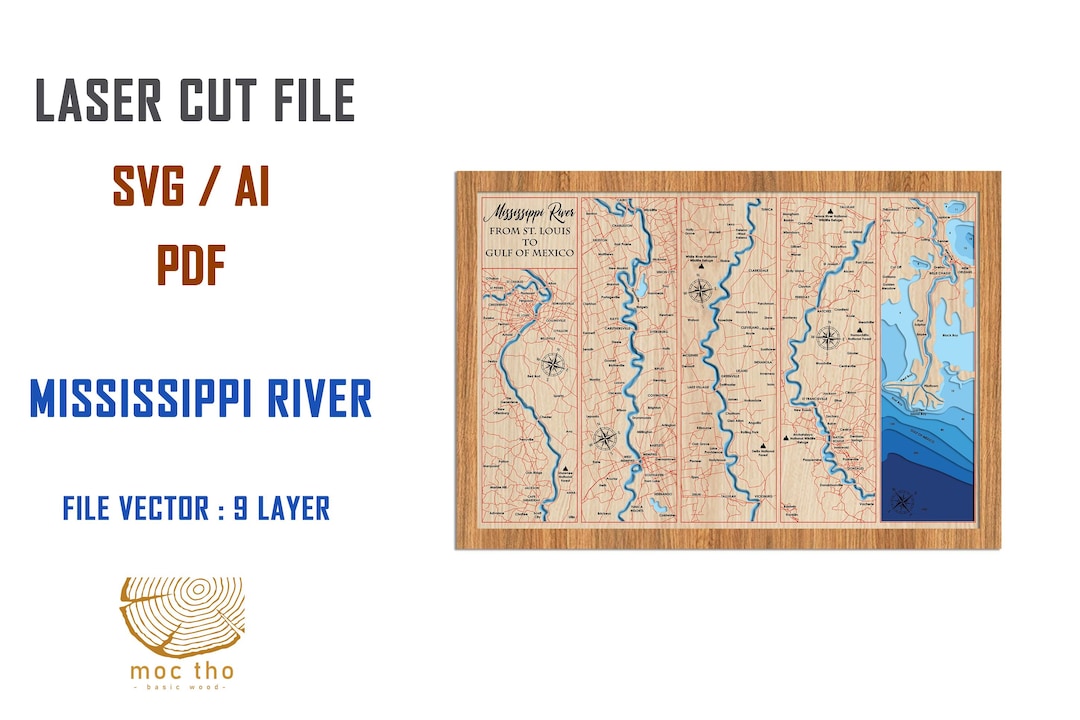 Digital File PDF, SVG - Mississippi River From St Louis to Gulf of ...