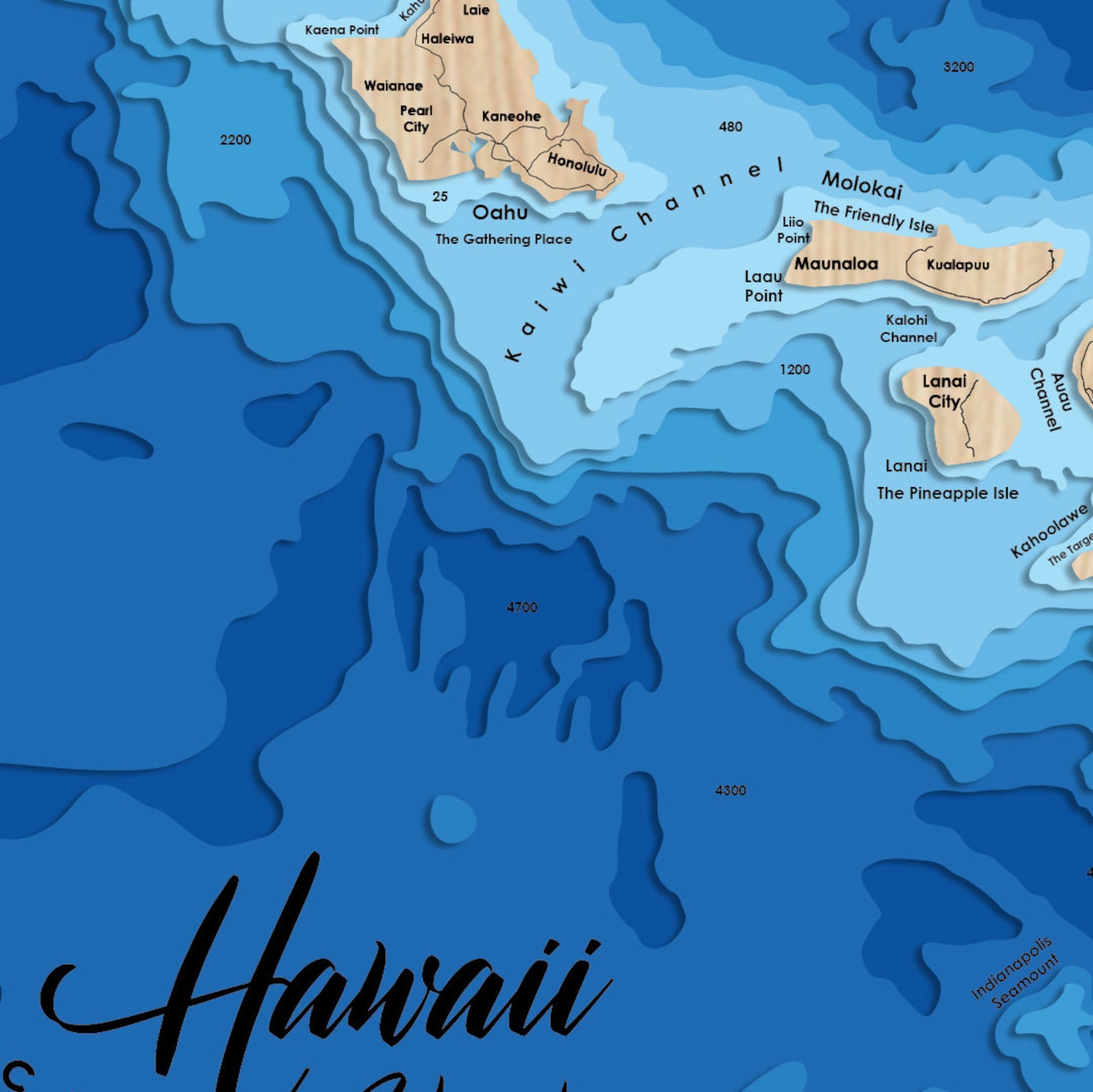 Digital File PDF, SVG - Hawaii Islands, Bathymetric Depth Layers SVG ...