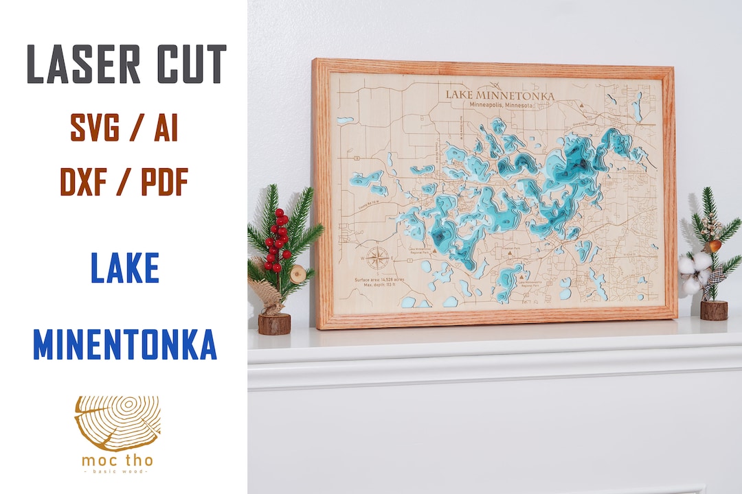 Digital File PDF, SVG - Lake Minnetonka Minnesota, Bathymetric Depth ...