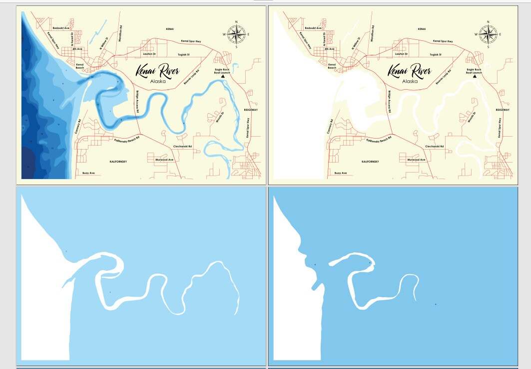 Digital File PDF, SVG - Kenai River Alaska Bathymetric Depth Layers SVG ...