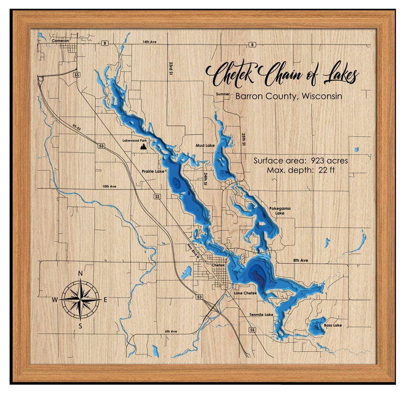 Digital File PDF, SVG - Lake Chetek Wisconsin, Bathymetric Depth Layers ...