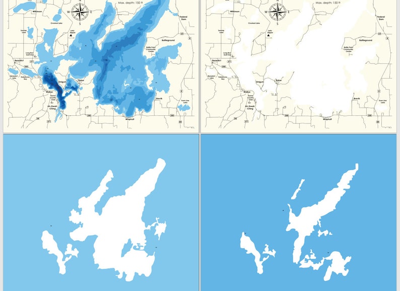 Digital File PDF, SVG - Leech Lake Cass County Minnesota , Bathymetric ...
