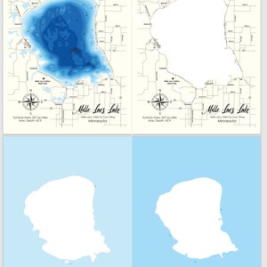 Digital File PDF, SVG - Mille Lacs Lake Minesota Bathymetric Depth ...