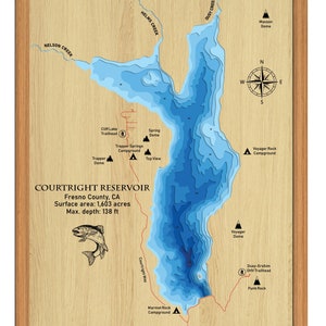 Digital File PDF, SVG - Courtright Reservoir California Map Bathymetric ...