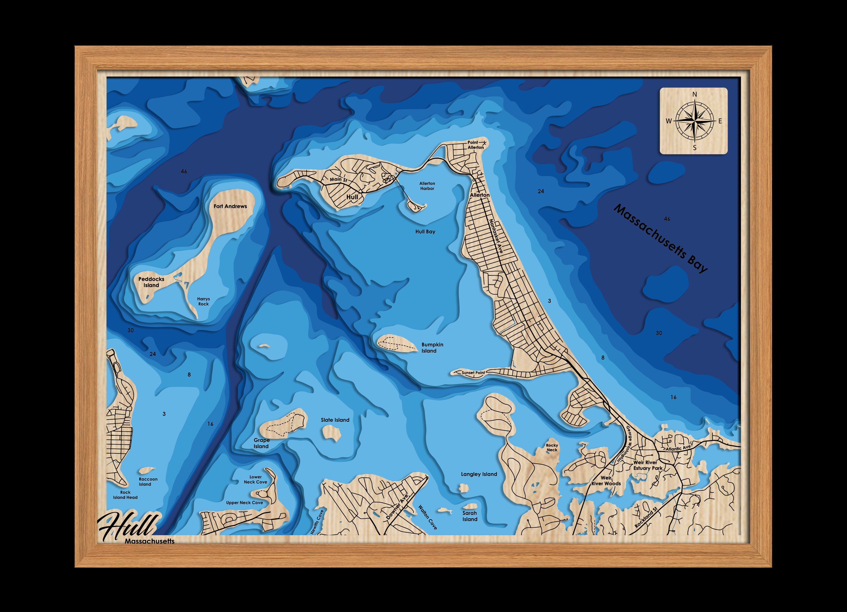 Digital File PDF, SVG - Hull Massachusetts Map, Bathymetric Depth ...