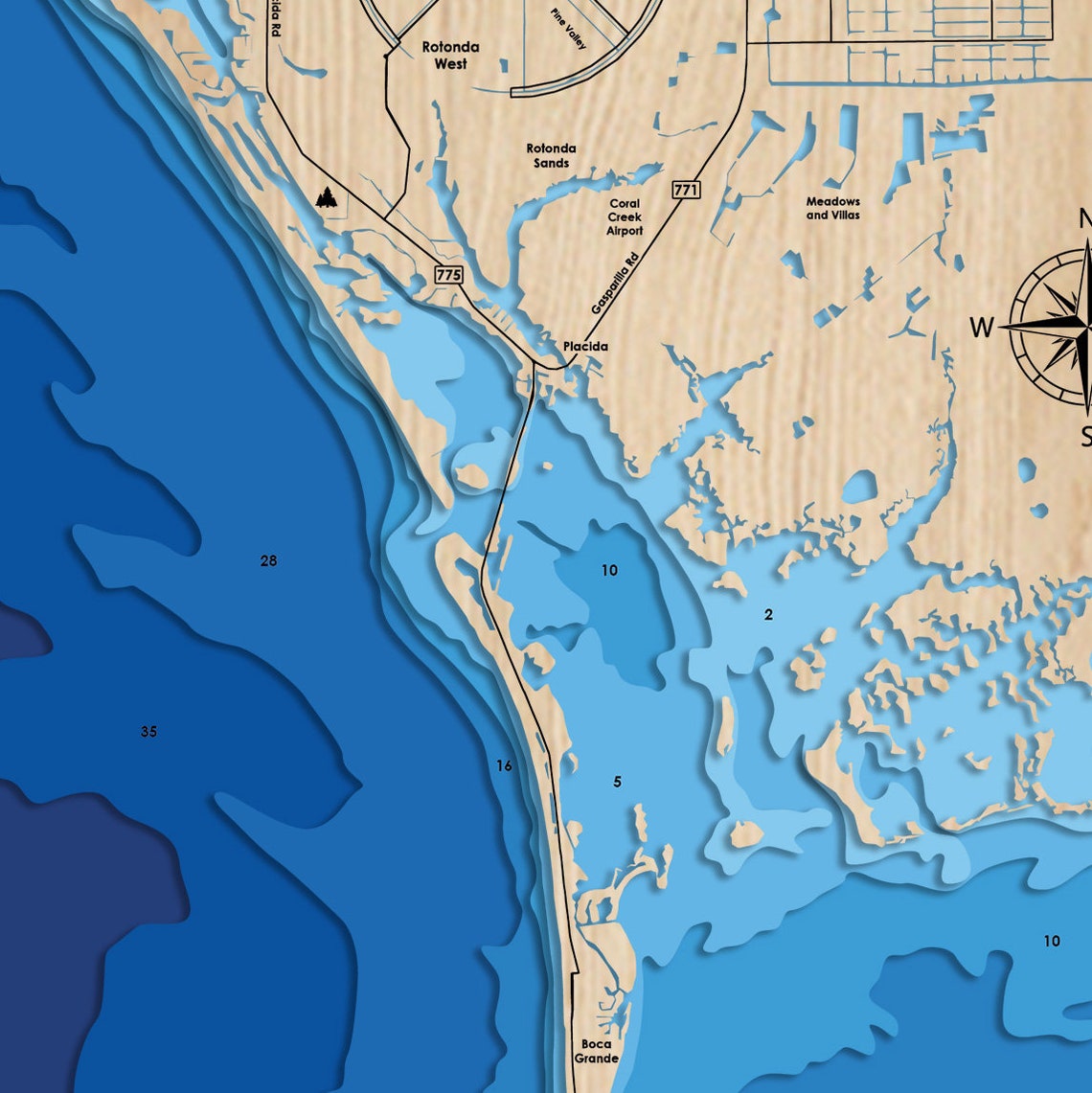 Digital File PDF, SVG - Boca Grande Florida, Bathymetric Depth Layers ...