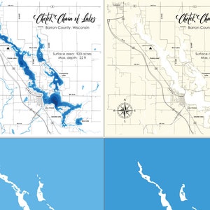 Digital File PDF, SVG - Lake Chetek Wisconsin, Bathymetric Depth Layers ...