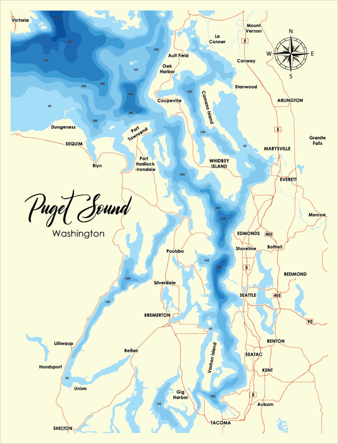 Digital File PDF SVG Puget Sound Bathymetric Depth Layers - Etsy