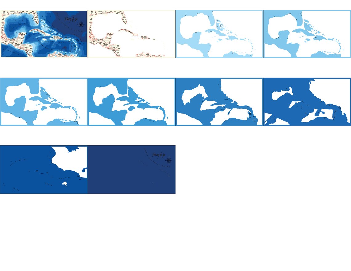Digital File PDF, SVG - Gulf of Mexico, Caribbean Sea, Bahamas Map ...