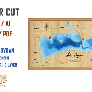 Digital File PDF, SVG - Lake Poygan Wisconsin Bathymetric Depth Layers ...