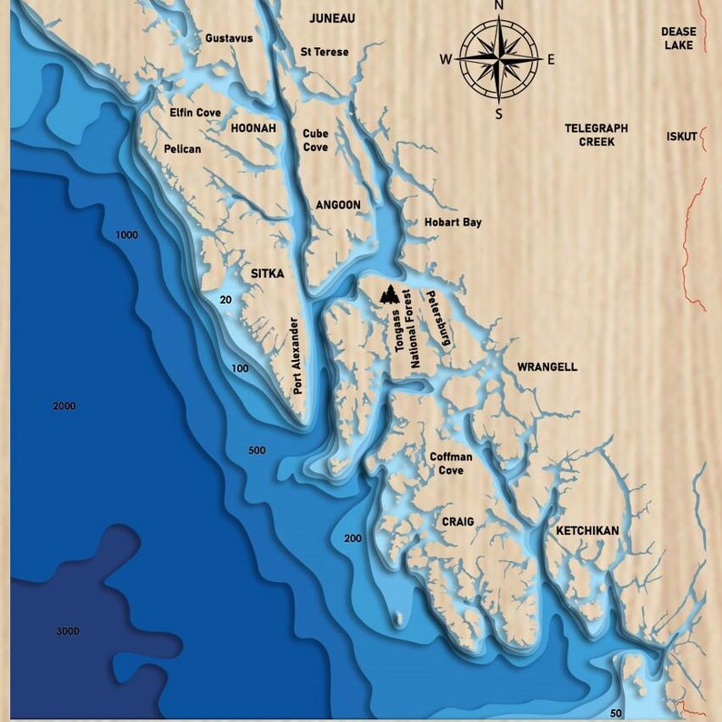 Digital File PDF, SVG - Southeast Alaska Bathymetric Depth Layers SVG ...