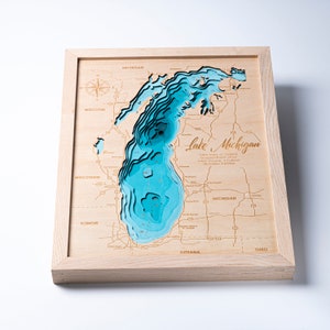 Digital File DXF, AI, SVG - Michigan Lake Map Wood Bathymetric Map ...