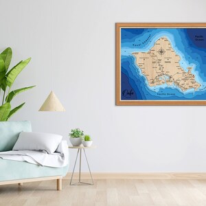Digital File PDF, SVG - Oahu, Hawaii Map, Bathymetric Depth Layers SVG ...