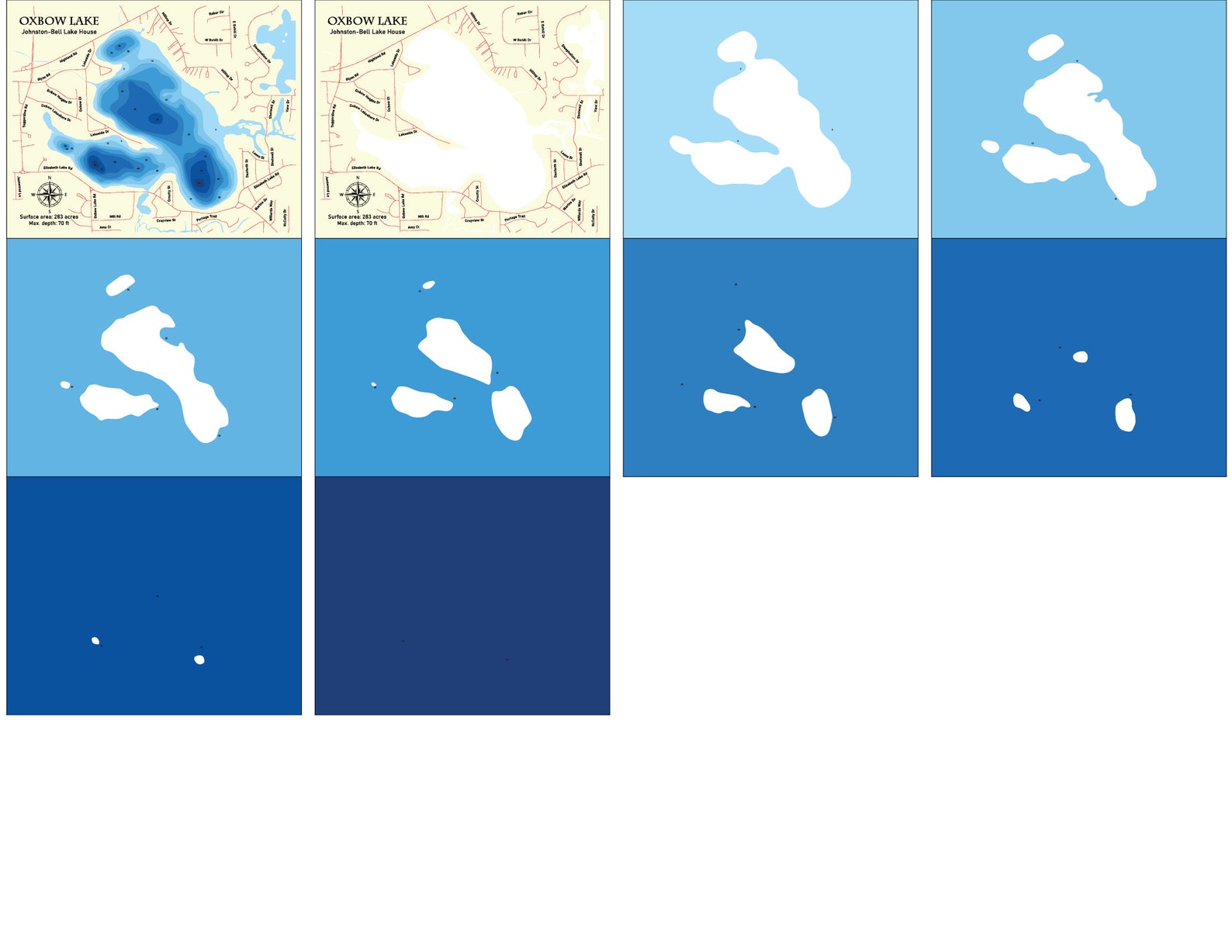 Digital File PDF, SVG - Oxbow Lake Michigan Map Bathymetric Depth ...
