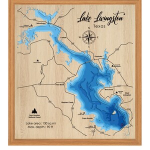 Digital File PDF, SVG - Lake Livingston Texas Map Bathymetric Depth ...