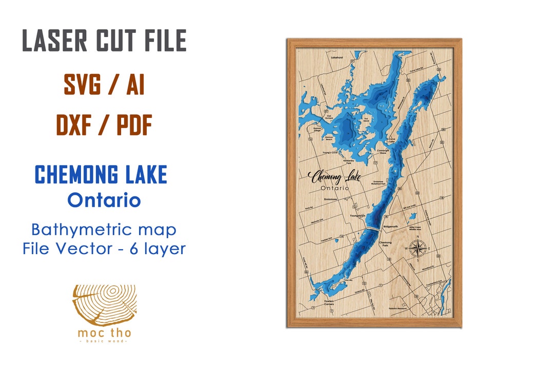 Digital File PDF, SVG - Chemong Lake Ontario, Bathymetric Depth Layers SVG File, Layered Vector ...