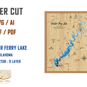 Digital File PDF, SVG - Tenkiller Lake Oklahoma, Bathymetric Depth ...