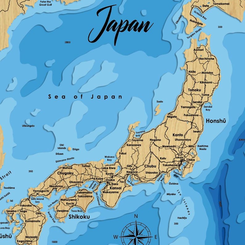Digital File PDF, SVG - Japan Map Bathymetric Depth Layers File ...