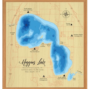 Digital File PDF, SVG - Higgins Lake Michigan Bathymetric Depth Layers ...