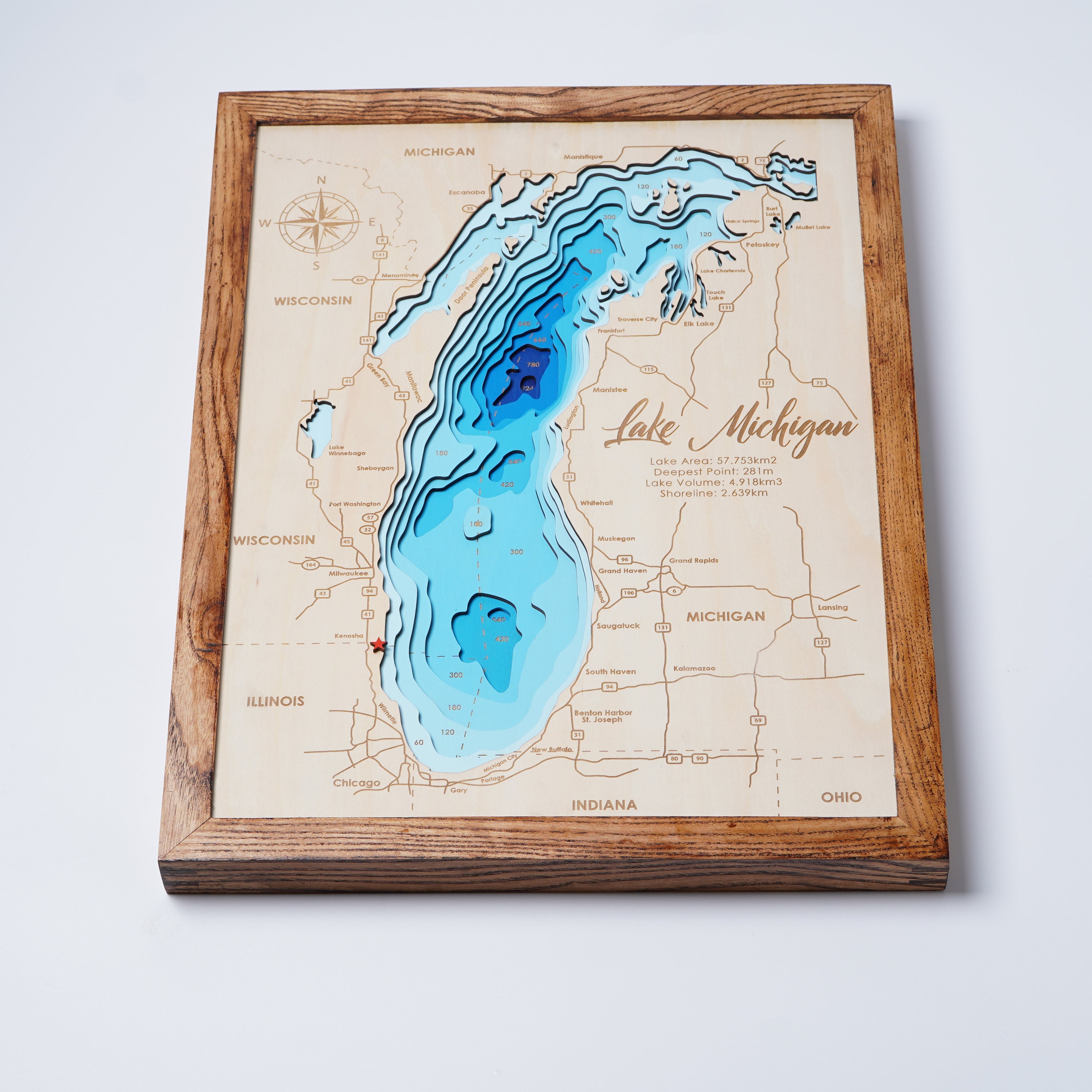 Lake Michigan United States Custom Map Wood Bathymetric 6 to - Etsy