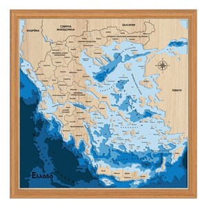 Digital File PDF, SVG - Greece Country Greece Ver, Bathymetric Depth ...