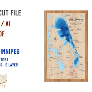 Digital File PDF, SVG - Lake Winnipeg Manitoba Bathymetric Depth Layers ...