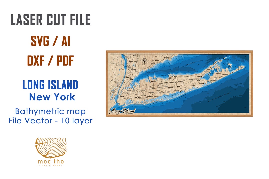 Digital File PDF, SVG - Long Island New York Bathymetric Depth Layers ...