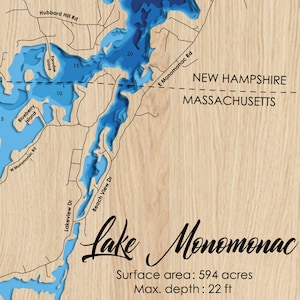 Digital File PDF, SVG - Lake Monomonac New Hampshire Massachusetts ...