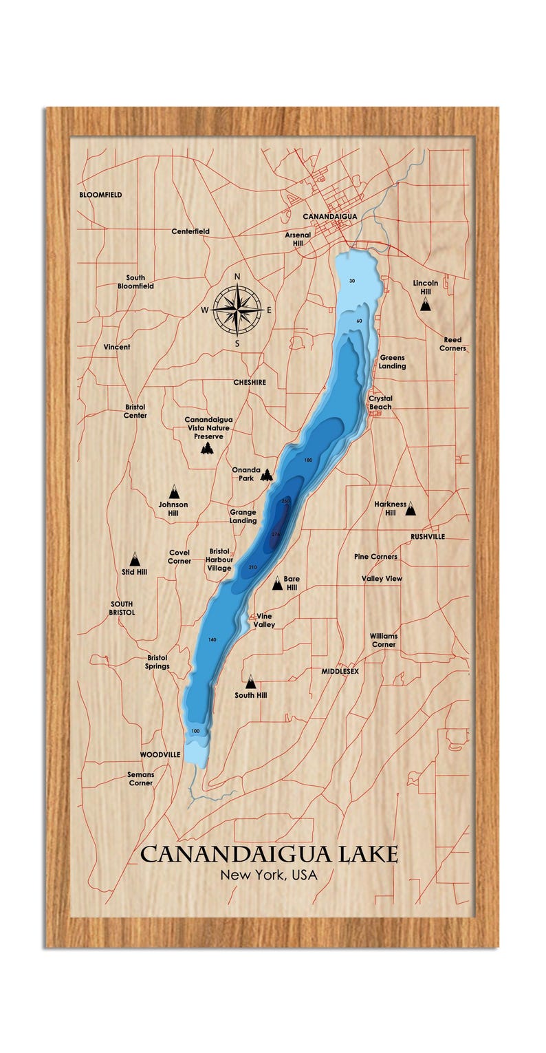 Digital File PDF, SVG - Lake Canandaigua New York Map, Bathymetric ...