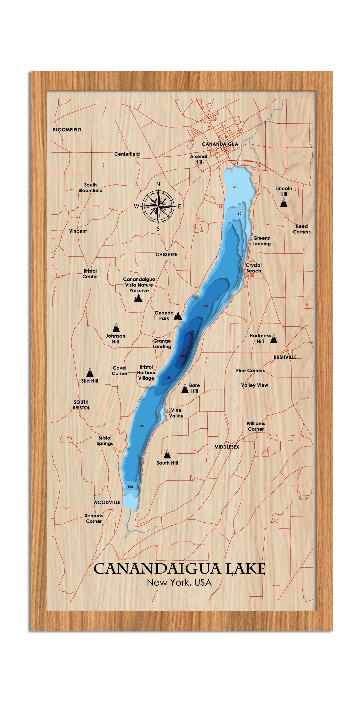 Digital File PDF, SVG - Lake Canandaigua New York Map, Bathymetric ...