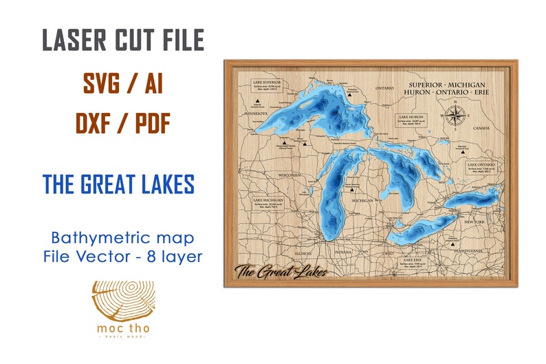 Digital File PDF, AI, SVG the Great Lakes Map Wood Multilayer Laser Cut ...
