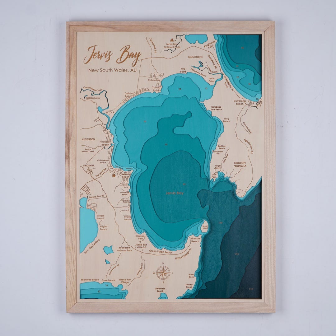 Jervis Bay Nsw, Australia Wood Map 3D Custom Lake, Island, Coast Map ...