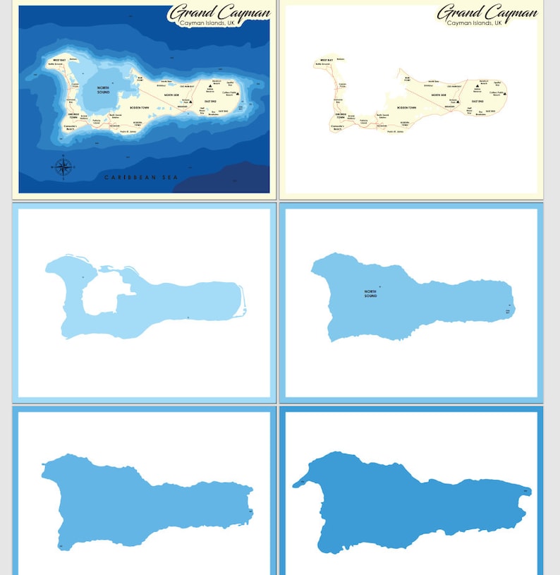 Digital File PDF, SVG - Grand Cayman, Cayman Islands Map Bathymetric ...