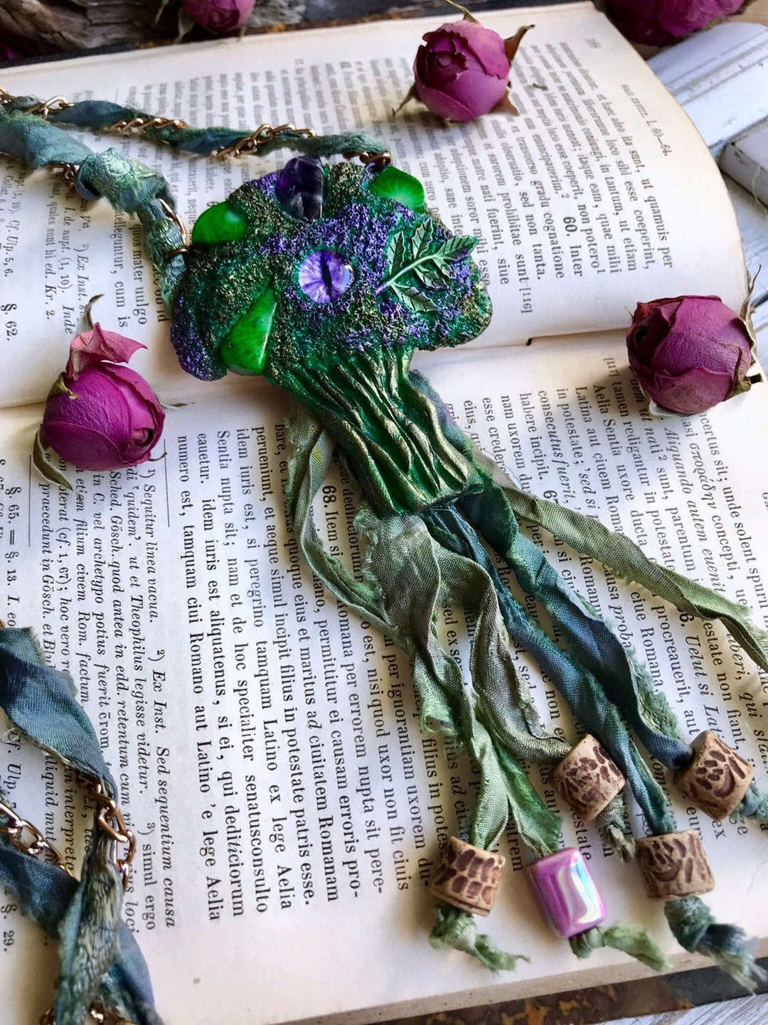 Polymer Clay Tree of Life Necklace, Amethyst Sari Ribbon Pendant - Etsy