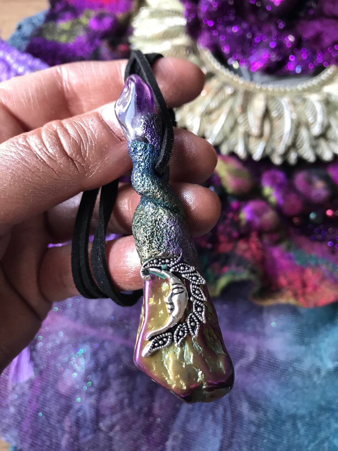 Crystal Spirit Titanium Quartz & Amethyst Necklace Gemstone Pendant ...