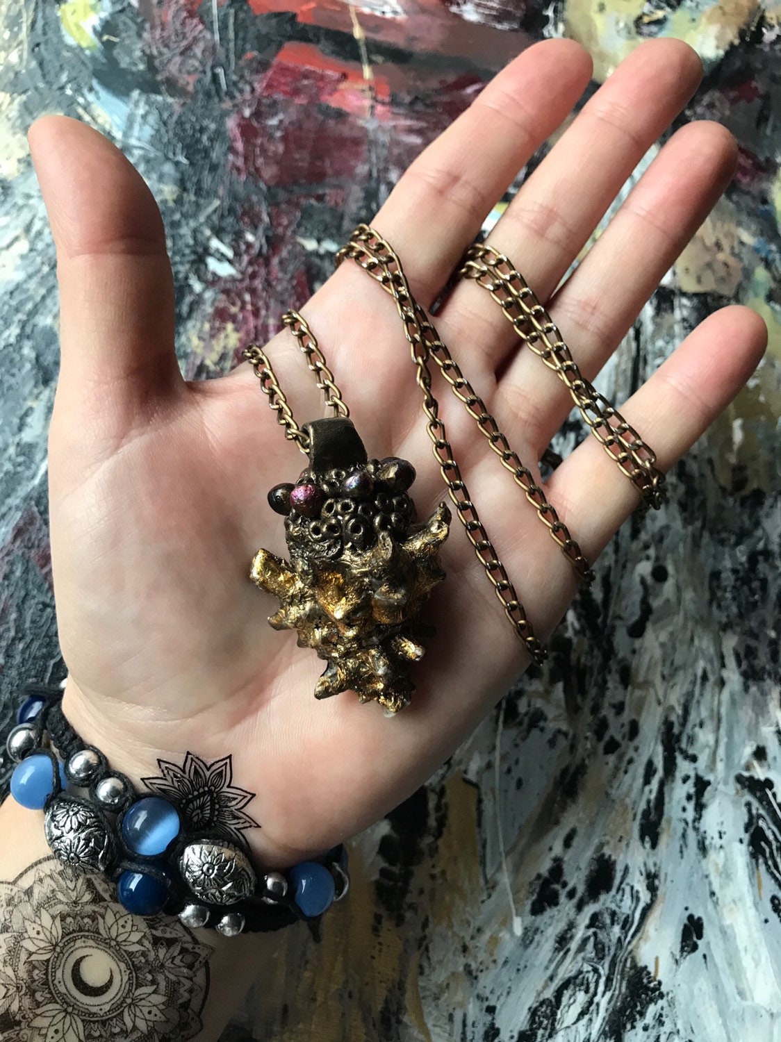 Seashell Necklace Pendant Magic Fantasy Pendant Bronze Golden Shell ...