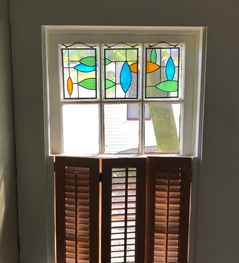 Mid-century Modern Design Stained Glass Faux-transom Triptych - Etsy