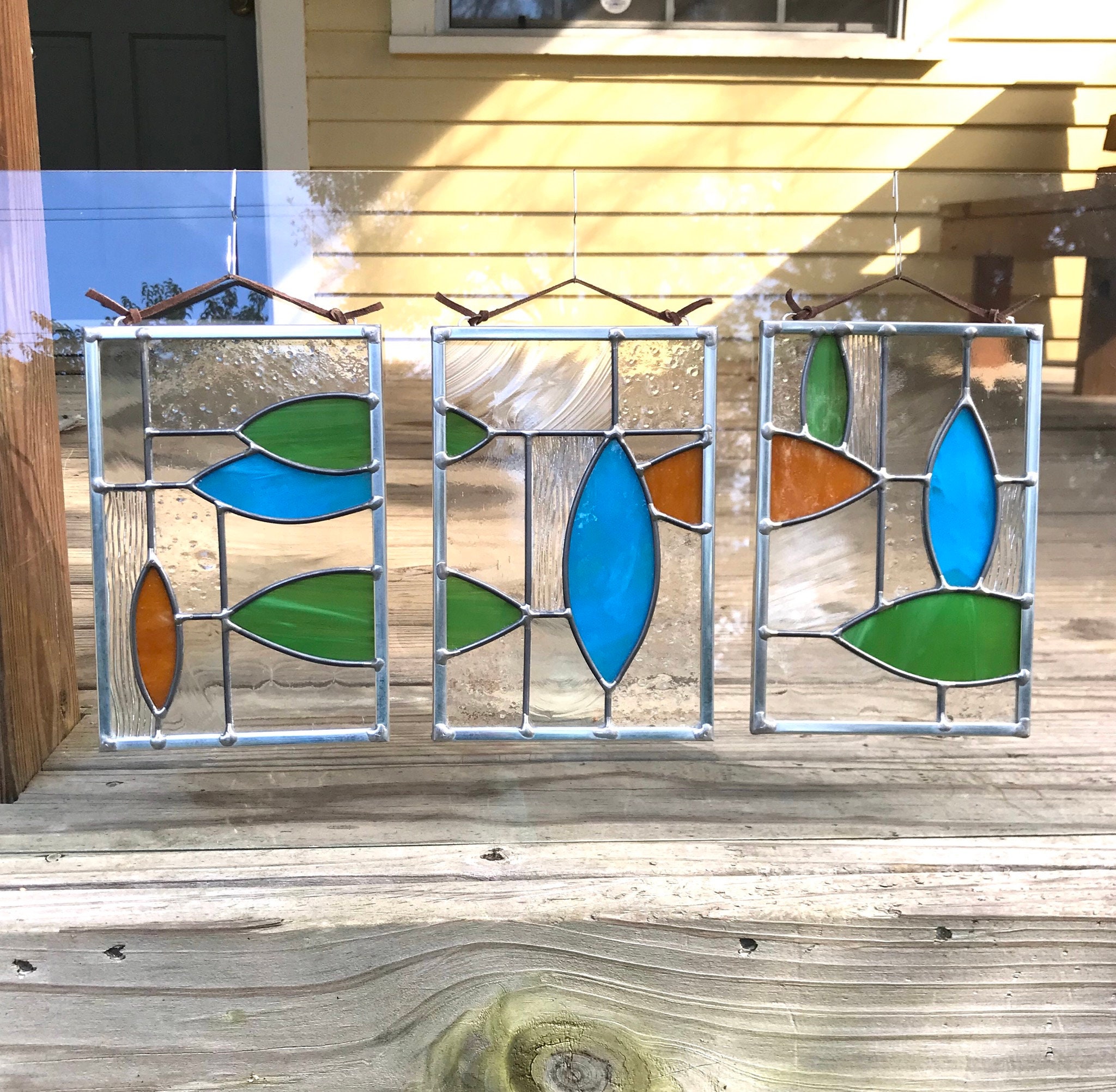 Mid-century Modern Design Stained Glass Faux-transom Triptych - Etsy