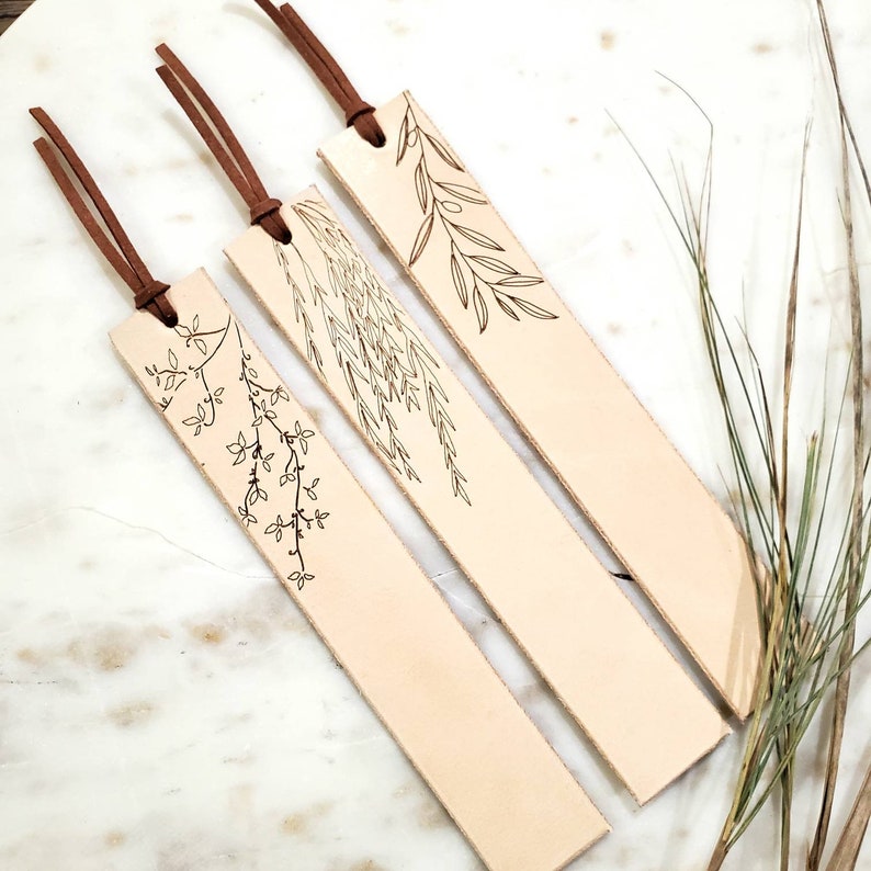 Leather Bookmark Wildflower Olive Branch Willow Tree - Etsy