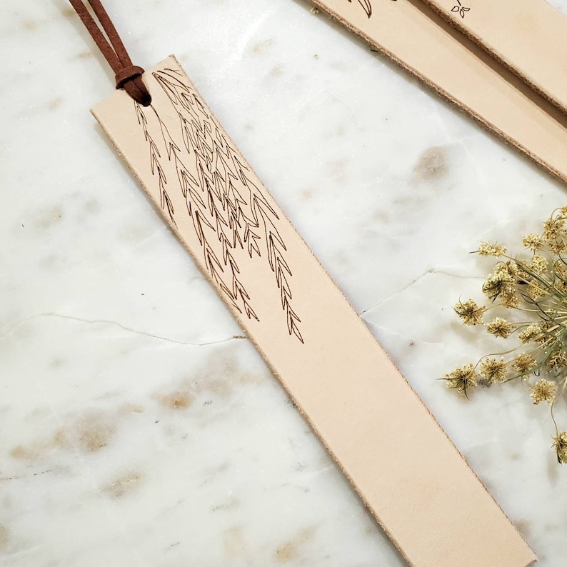Leather Bookmark Wildflower Olive Branch Willow Tree - Etsy