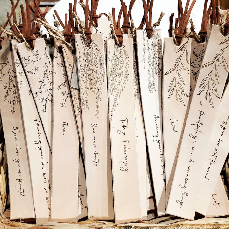 Leather Bookmark Wildflower Olive Branch Willow Tree | Etsy