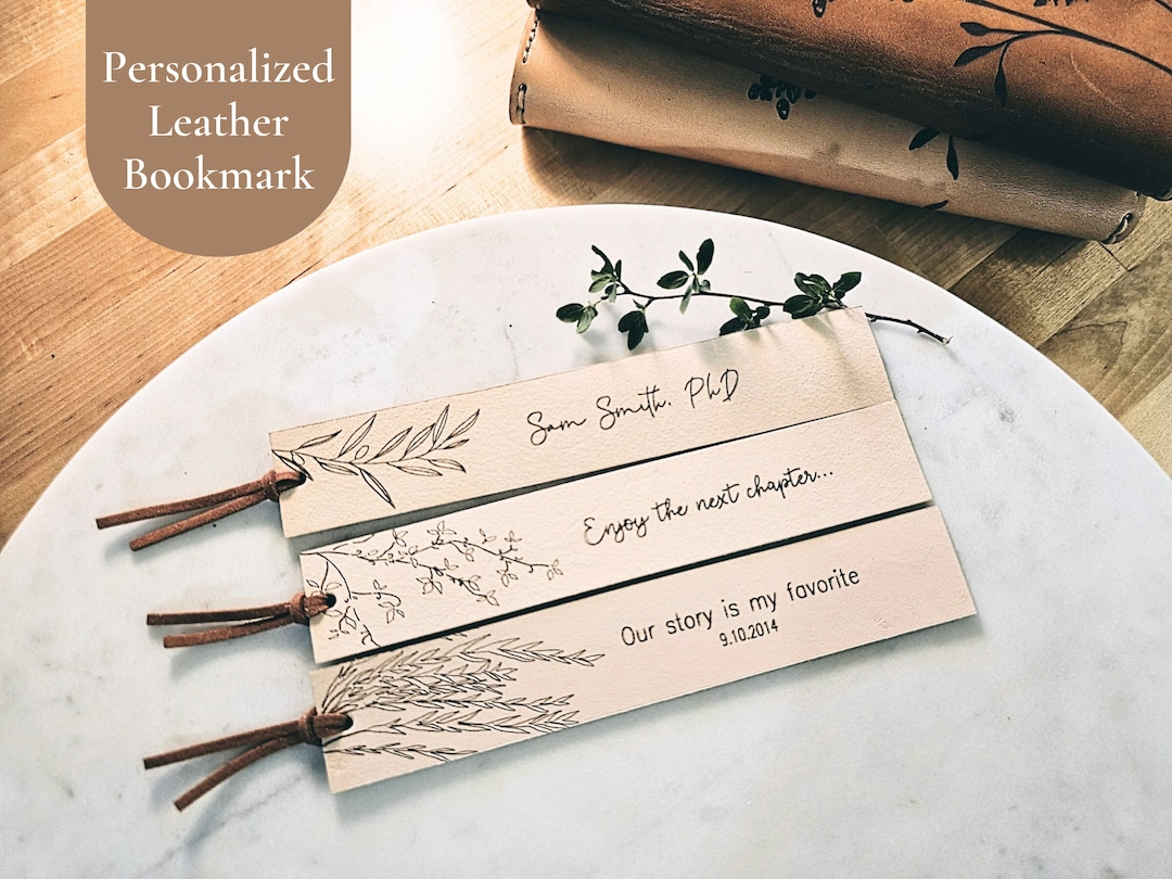 Leather Bookmark, Personalized, 9th Anniversary Gift, Custom Bookmark ...