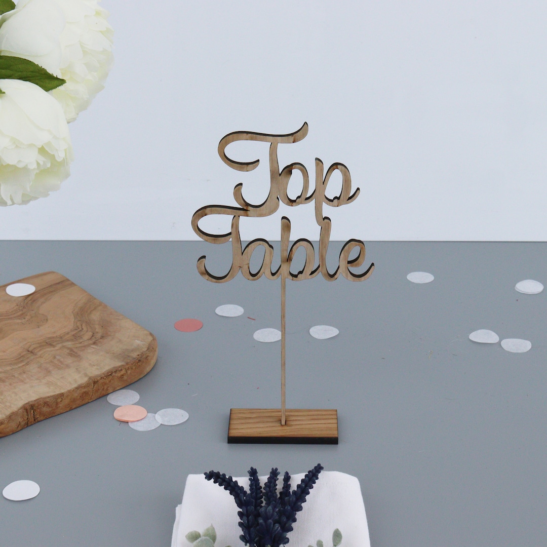 Personalised Wooden Cut Out Wedding Table Names on Stand | Standing ...