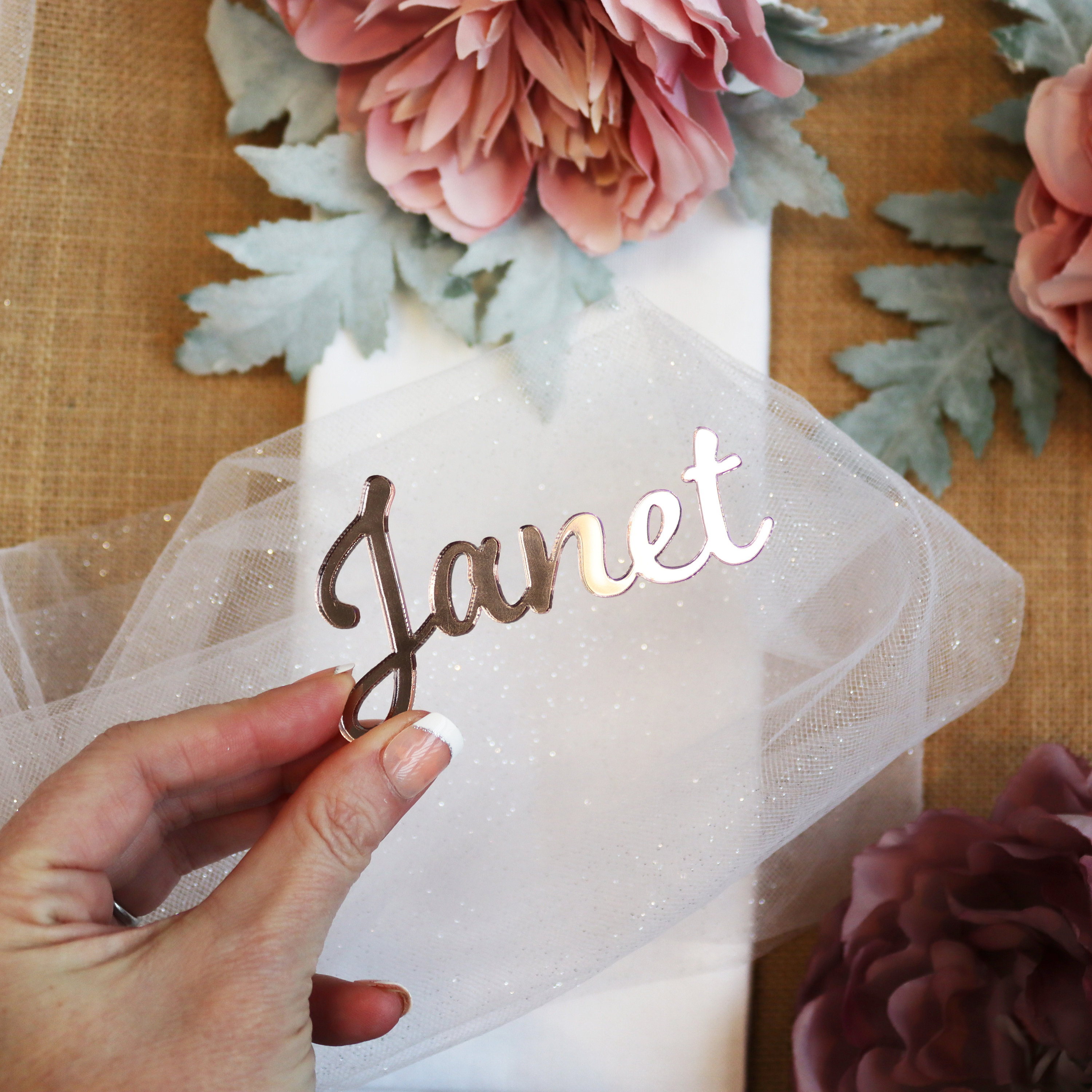 Rose Gold Acrylic Name Place Table Settings Mirror Place Settings for ...