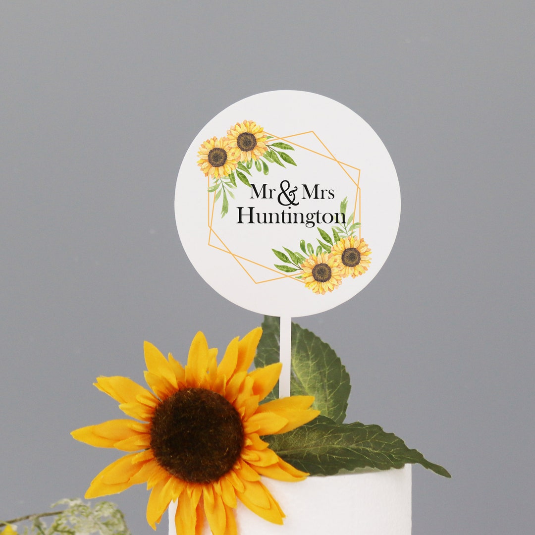 Personalised Sunflower Wedding Cake Topper: Printed Acrylic Decor - Etsy
