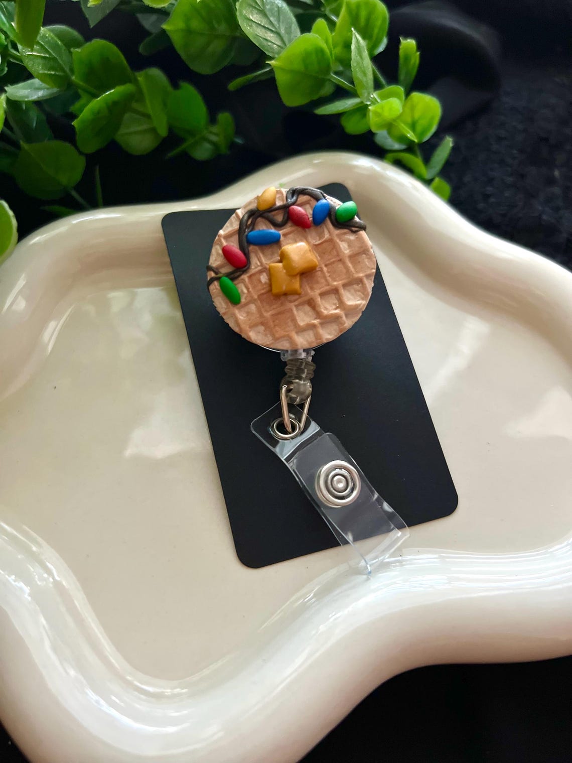 Waffle ID Badge Reel, Handmade Polymer Clay Work Accessory - Etsy